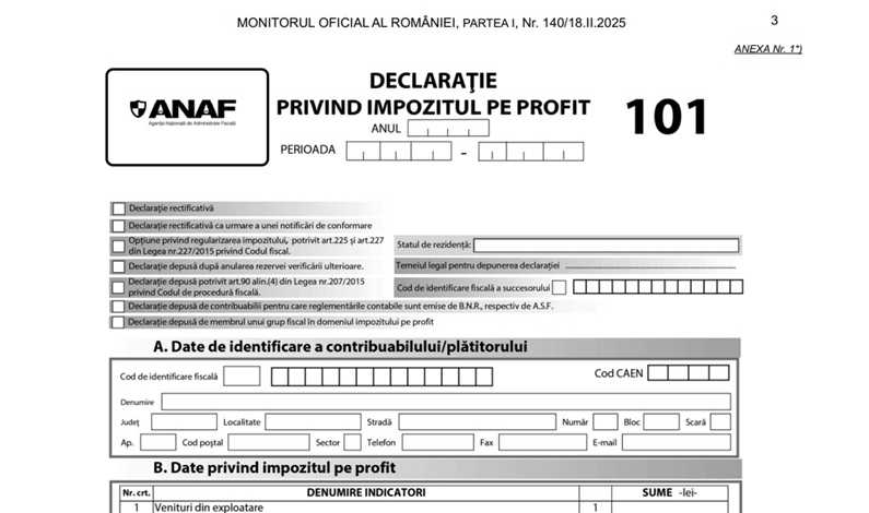ANAF: Noul model al formularelor 101 "Declaratie privind impozitul pe ...